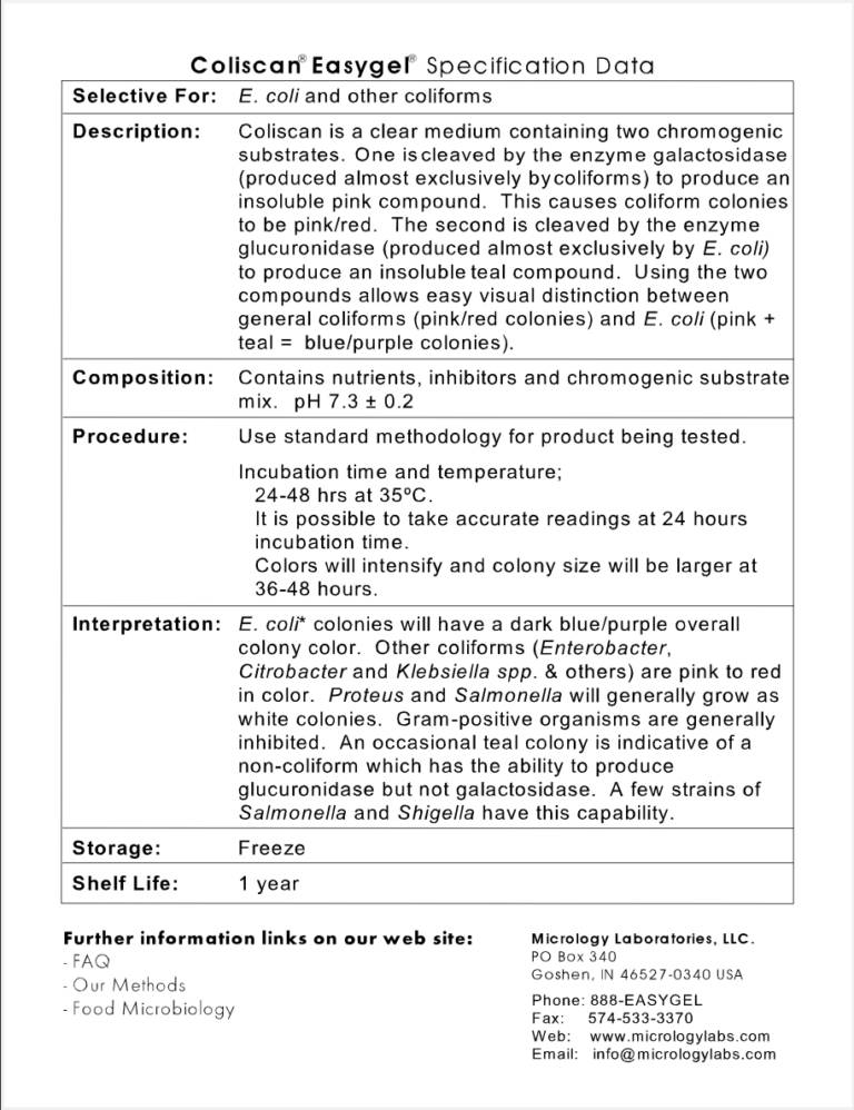Coliscan® Easygel® Colony Color Guide | Micrology Labs